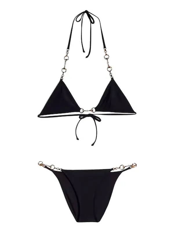 Gucci Stretch Jersey Bikini With Gold-tone Chain Detail - Black