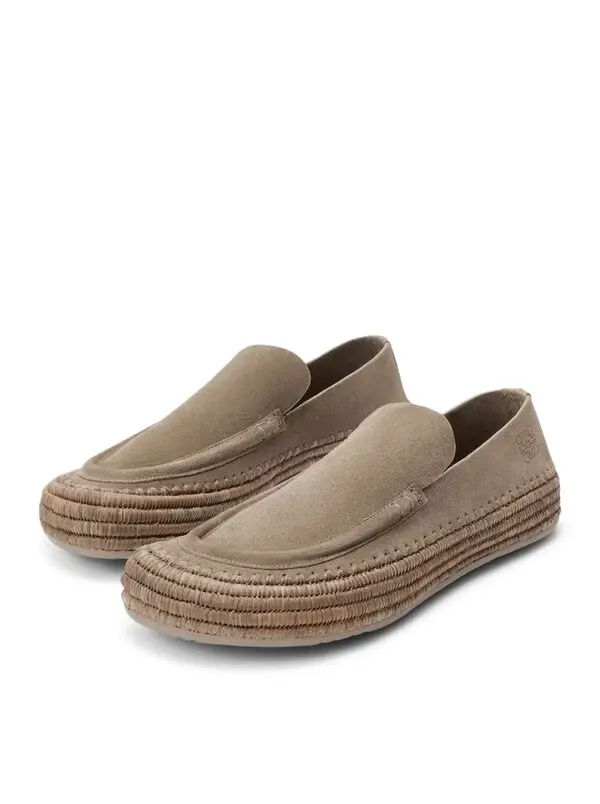 Loewe X Paula's Ibiza Rio Suede And Raffia Loafers - Cream