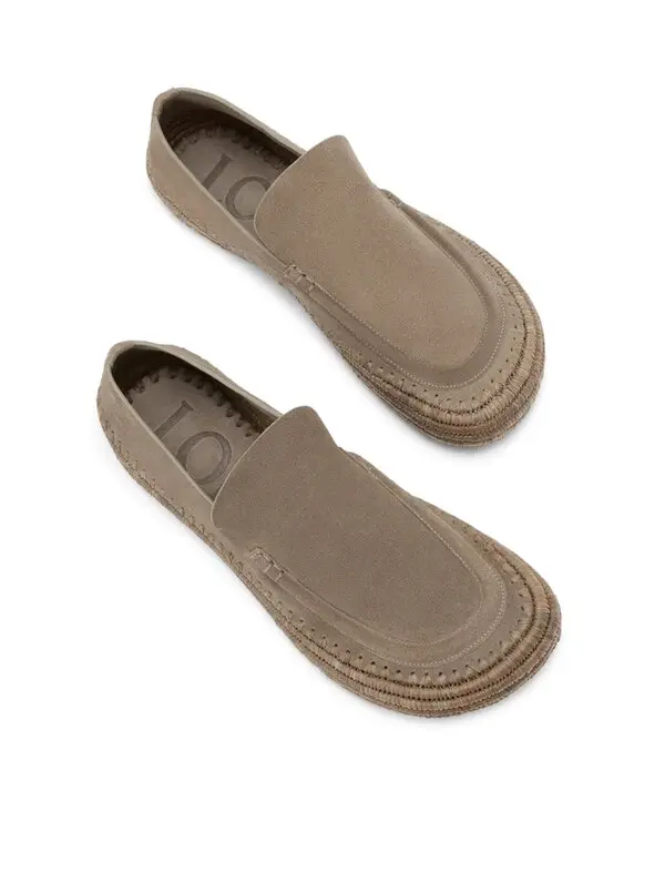 Loewe X Paula's Ibiza Rio Suede And Raffia Loafers - Cream