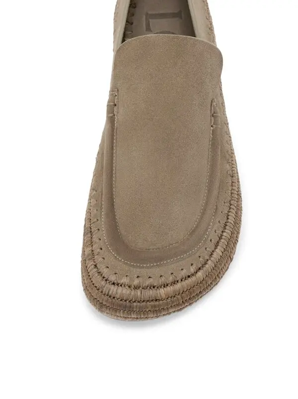 Loewe X Paula's Ibiza Rio Suede And Raffia Loafers - Cream