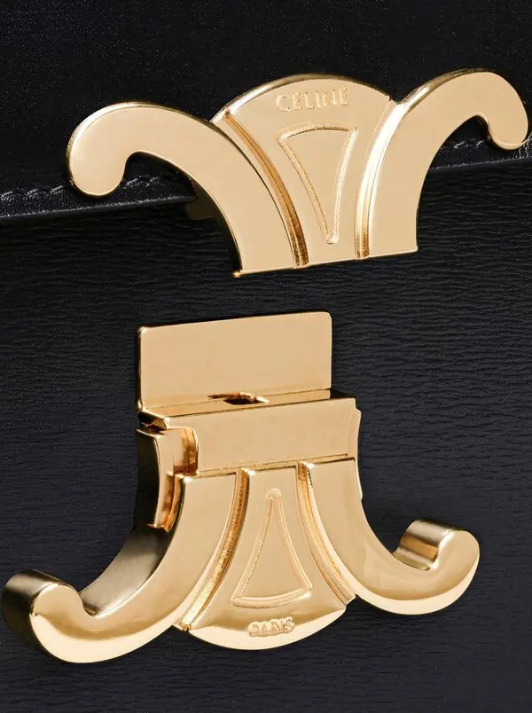 Celine Triomphe Classique Bag In Glossy Calfskin - Black