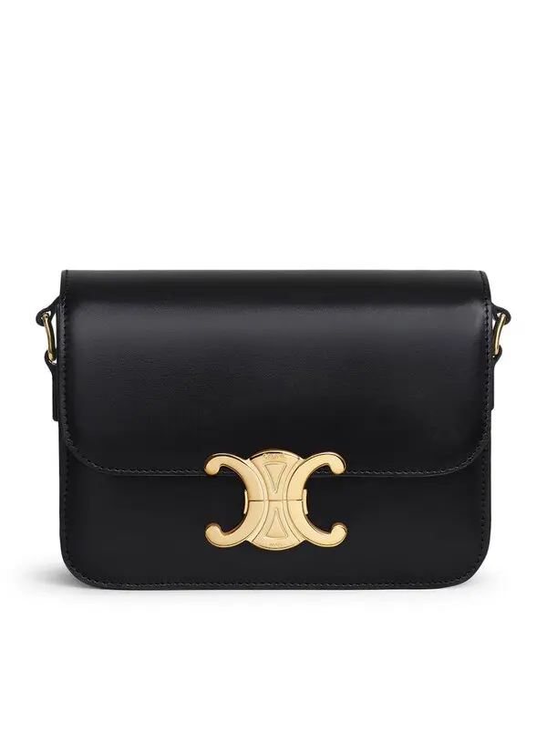 Celine Triomphe Teen Bag In Shiny Calf Leather - Black