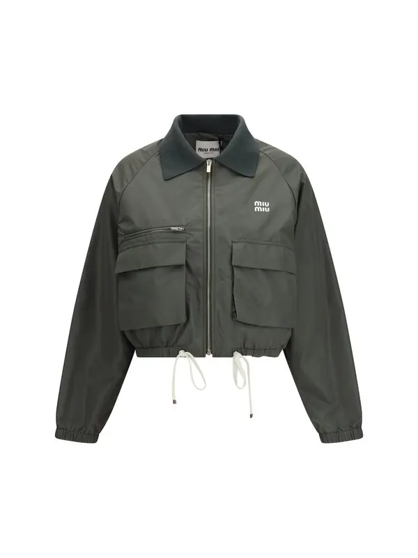 Miu Miu Technical Fabric Zip-up Jacket With Leather Details