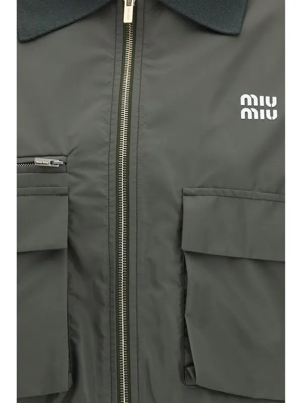 Miu Miu Technical Fabric Zip-up Jacket With Leather Details