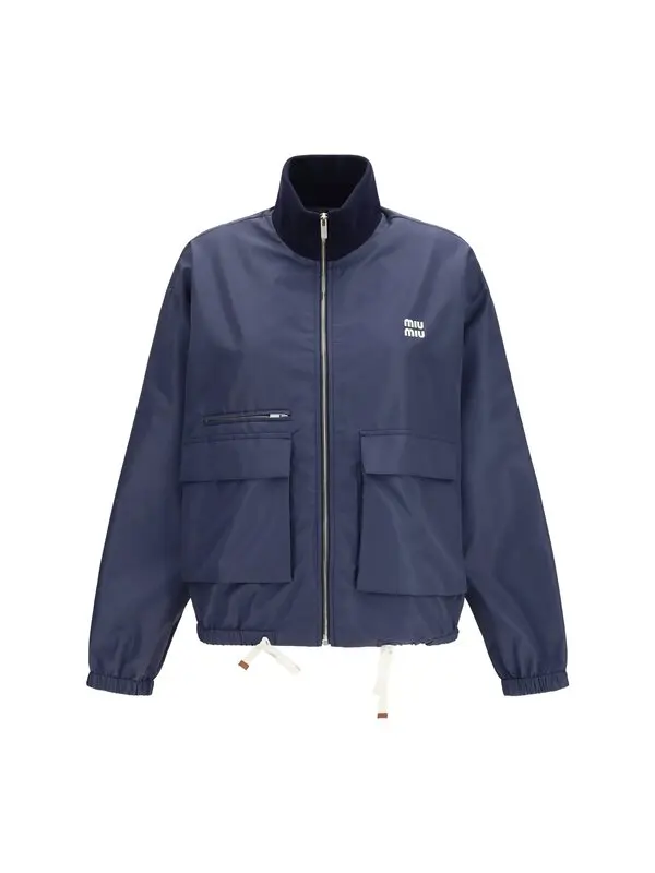Miu Miu Technical Canvas Oversized Jacket With Leather Details - Blue