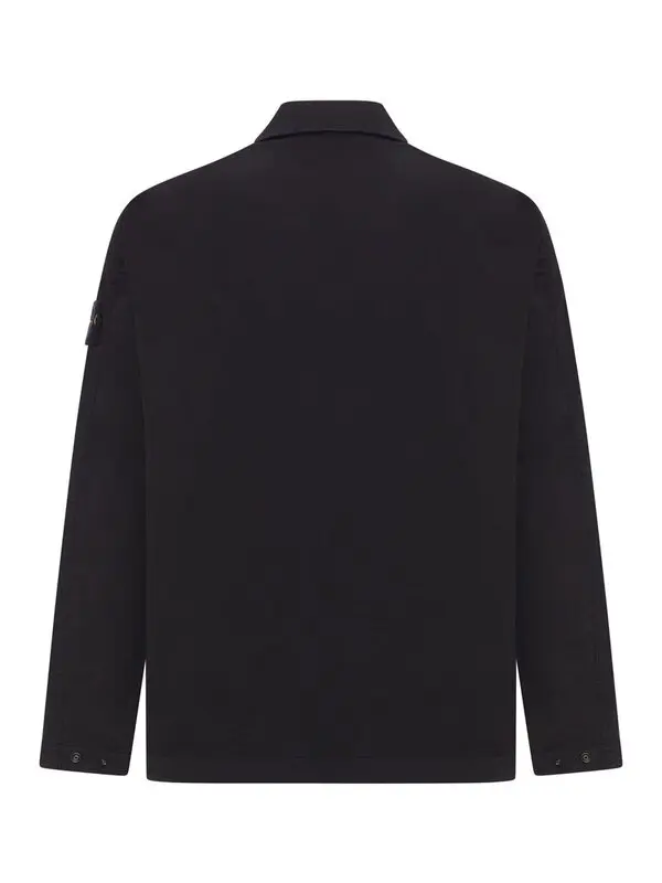 Stone Island Cotton Overshirt With Chest Pocket And Removable Badge - Black