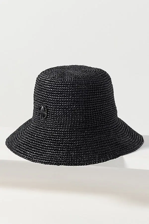 ANINE BING Cabana Raffia Bucket Hat - Black