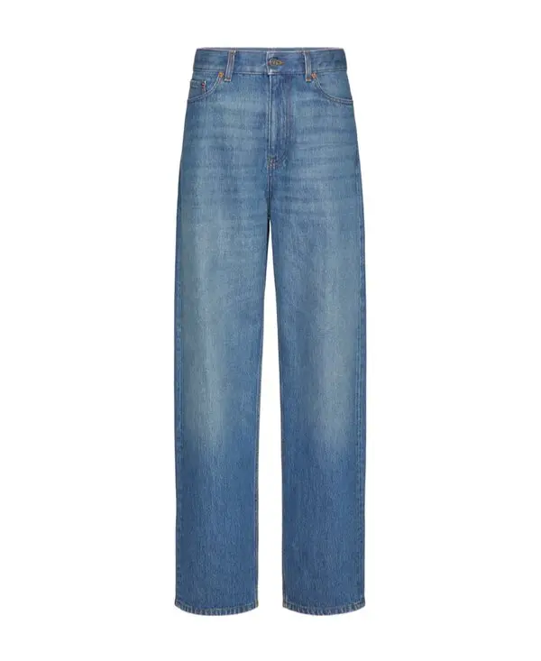 Valentino Garavani Wide Leg Jeans With Logo Patch