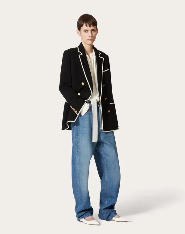 Valentino Garavani Wide Leg Jeans With Logo Patch