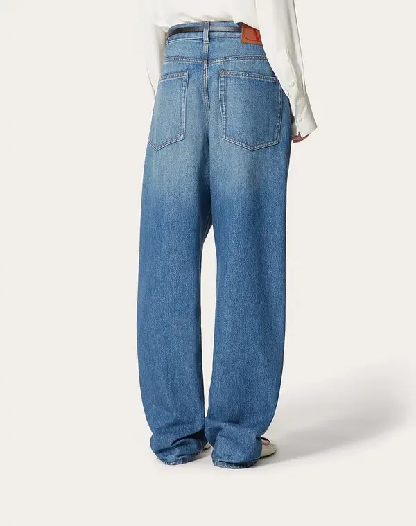 Valentino Garavani Wide Leg Jeans With Logo Patch