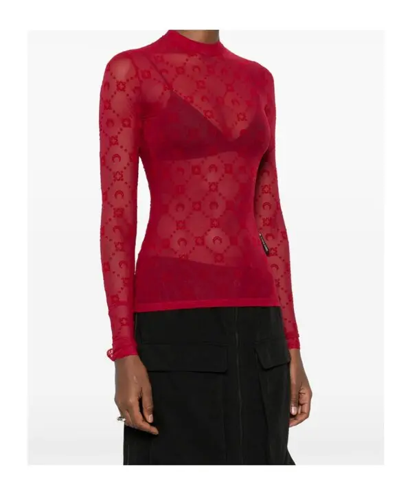 MARINE SERRE Long-sleeved Printed Turtleneck T-shirt
