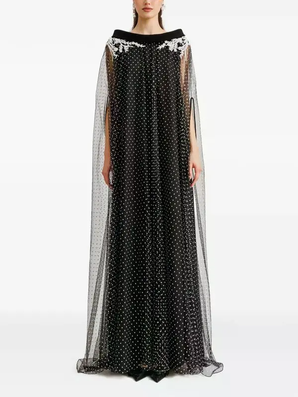GEMY MAALOUF Boat Neck Gown With Bead Detailing