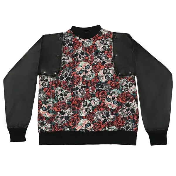 ZASTASTUDIO Multicolor Skull And Rose Print Hybrid Sweatshirt With Leather Sleeves