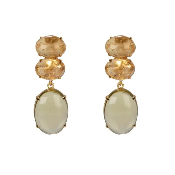 Bounkit Terra Oval Semi-precious Stone Drop Earrings - Yellow