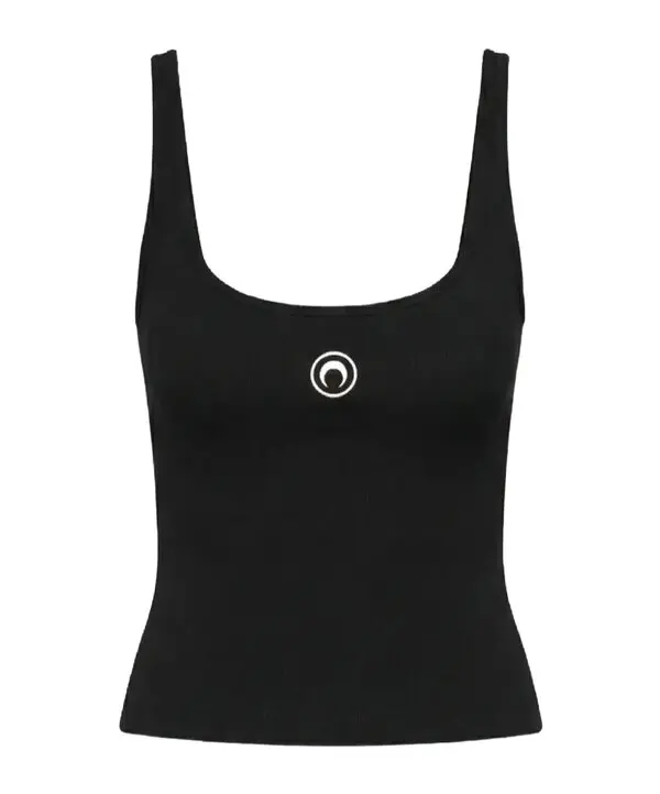 MARINE SERRE Moon Logo Ribbed Cropped Tank Top - Black