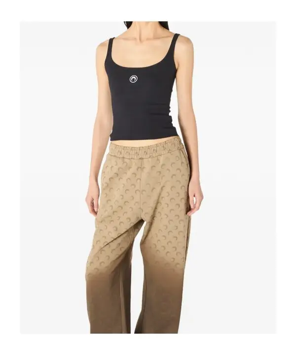 MARINE SERRE Moon Logo Ribbed Cropped Tank Top