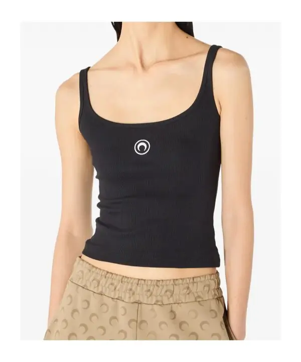 MARINE SERRE Moon Logo Ribbed Cropped Tank Top