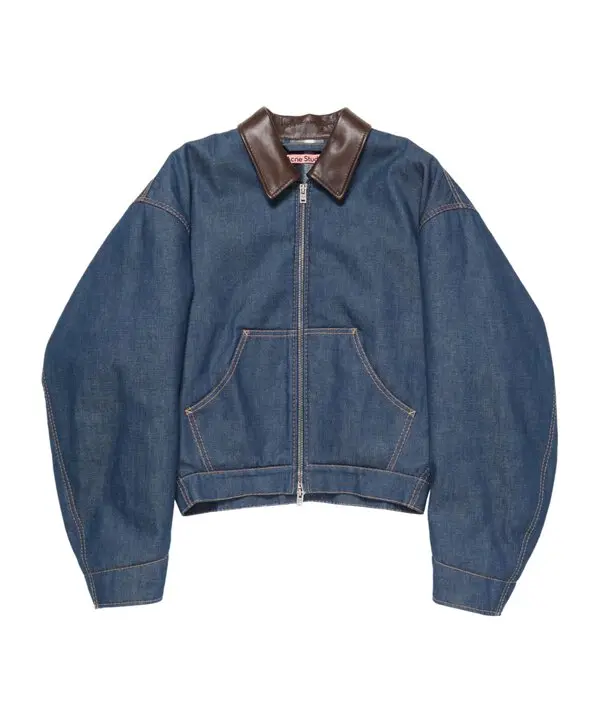 Acne Studios Denim Jacket With Leather Collar - Blue
