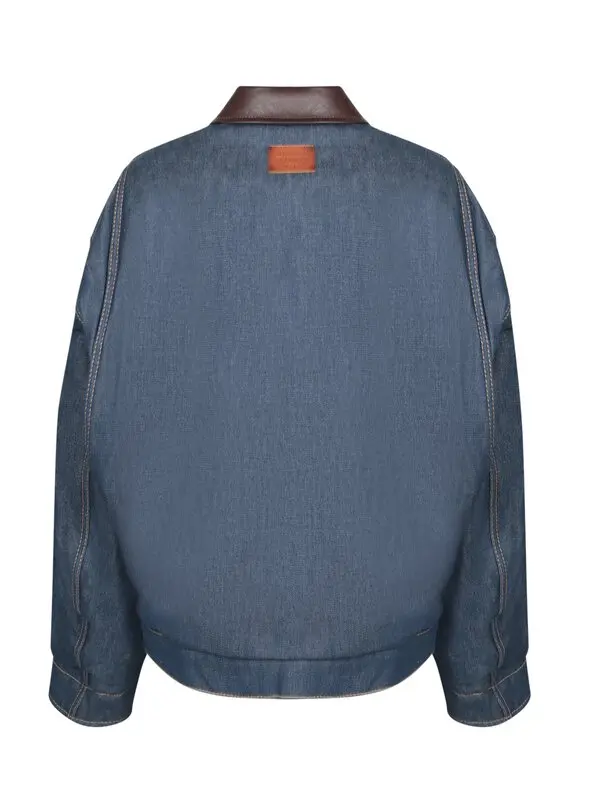 Acne Studios Denim Jacket With Leather Collar - Blue