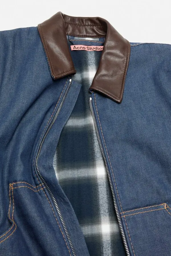 Acne Studios Denim Jacket With Leather Collar - Blue
