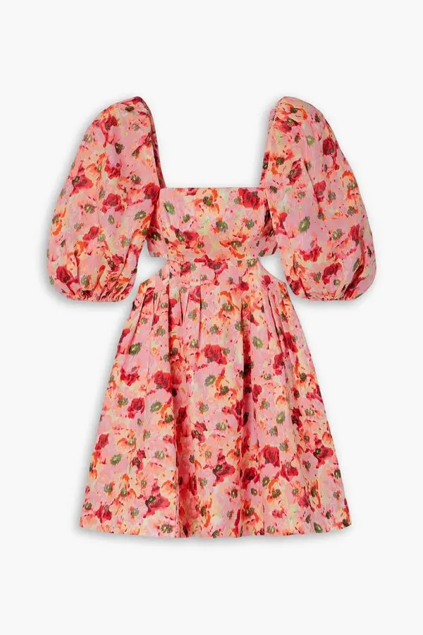 Zimmermann Lightburst Pleated Cutout Floral Linen Mini Dress - Red
