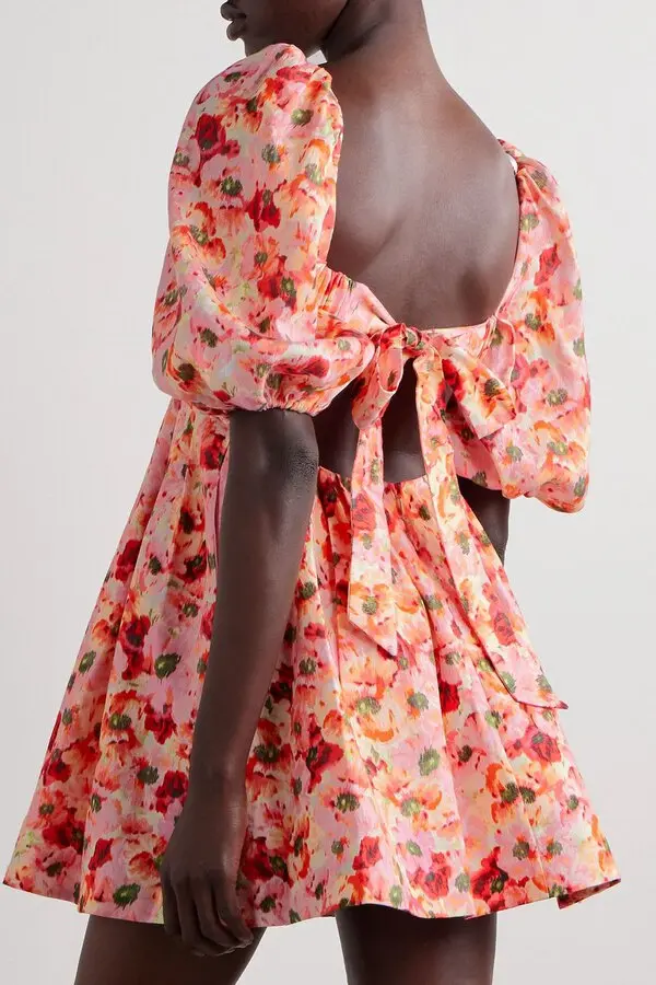 Zimmermann Lightburst Pleated Cutout Floral Linen Mini Dress