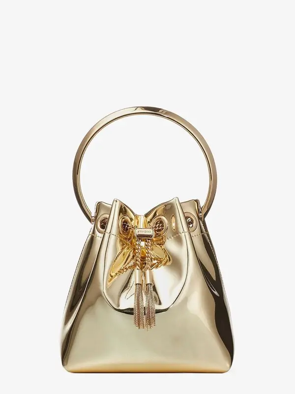 JIMMY CHOO Bon Bon Metallic Leather Bucket Bag - Gold