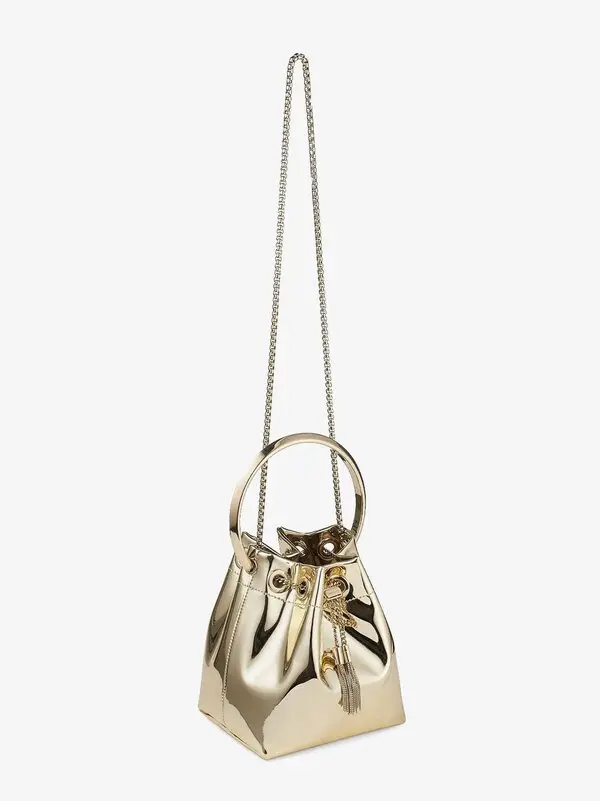 JIMMY CHOO Bon Bon Metallic Leather Bucket Bag - Gold