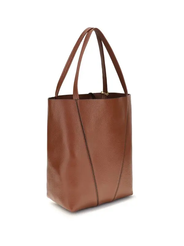 Chloé Spin Grained Leather Shoulder Bag With Monogram Detail - Brown