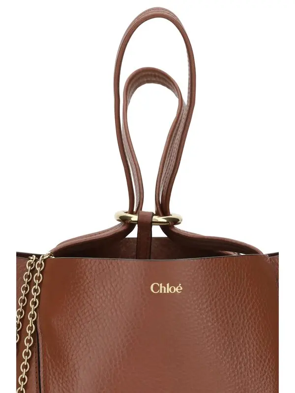 Chloé Spin Grained Leather Shoulder Bag With Monogram Detail - Brown