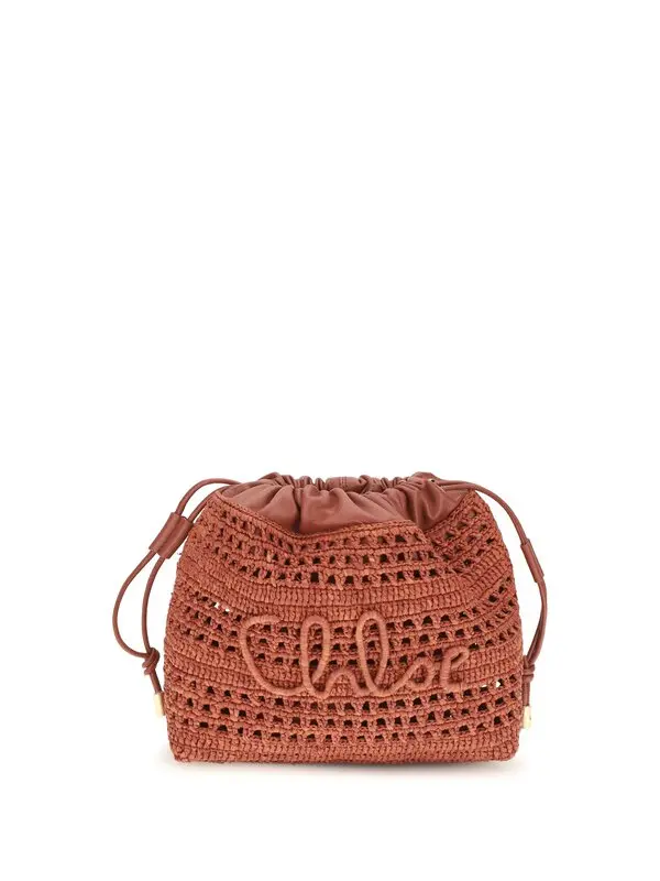 Chloé Raffia Drawstring Shoulder Bag - Red