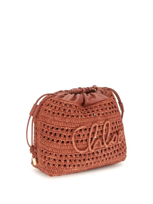 Chloé Raffia Drawstring Shoulder Bag - Red