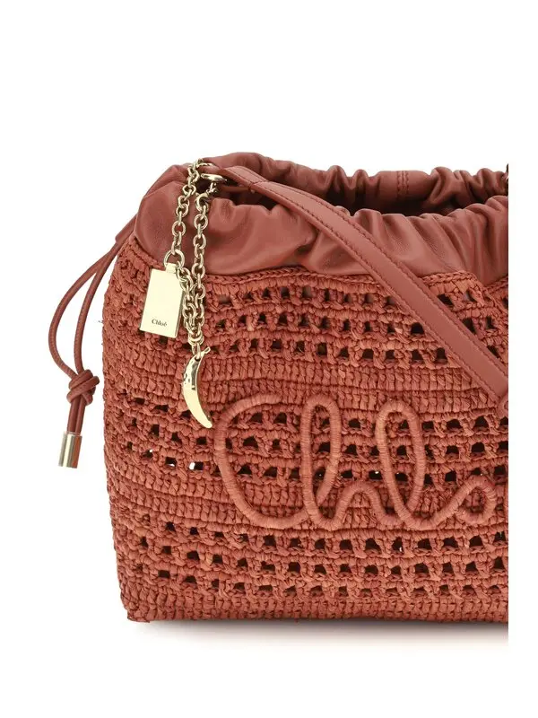 Chloé Raffia Drawstring Shoulder Bag - Red