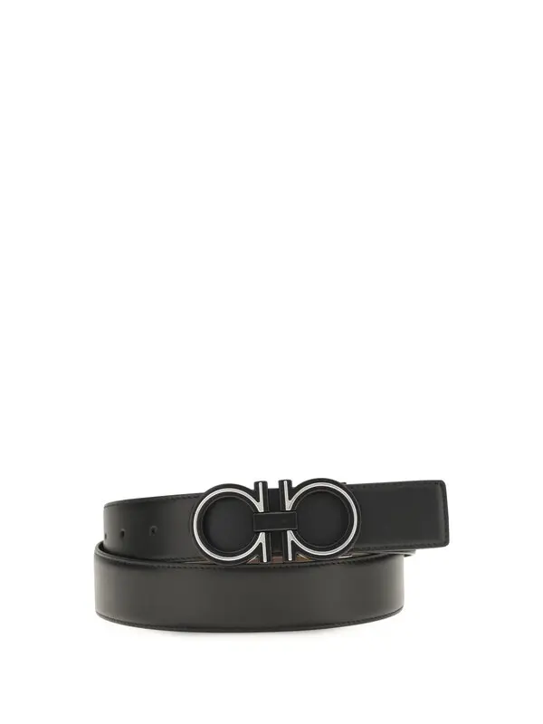 FERRAGAMO Reversible Leather Belt With Gancini Buckle - Blue