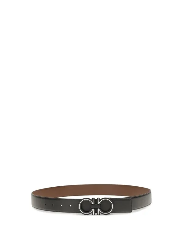 FERRAGAMO Reversible Leather Belt With Gancini Buckle - Blue
