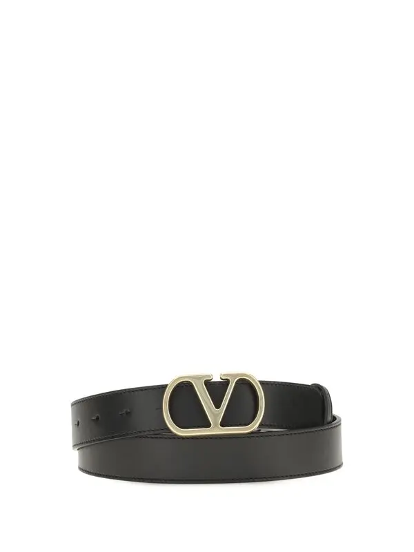 Valentino Garavani Vlogo Signature Leather Belt - Black