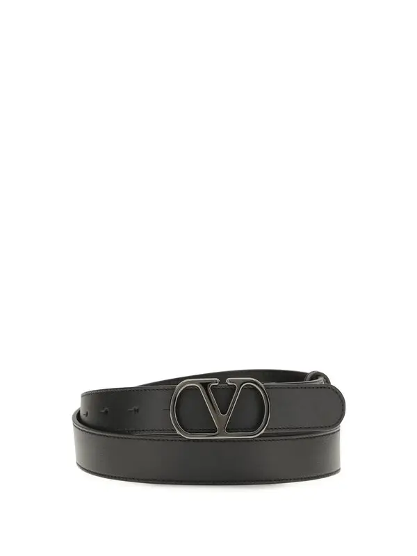 Valentino Garavani Vlogo Signature Leather Belt - Black