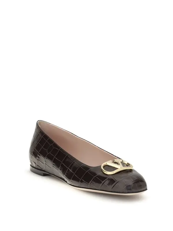 Valentino Garavani Vlogo Signature Croc-effect Ballerinas - Brown