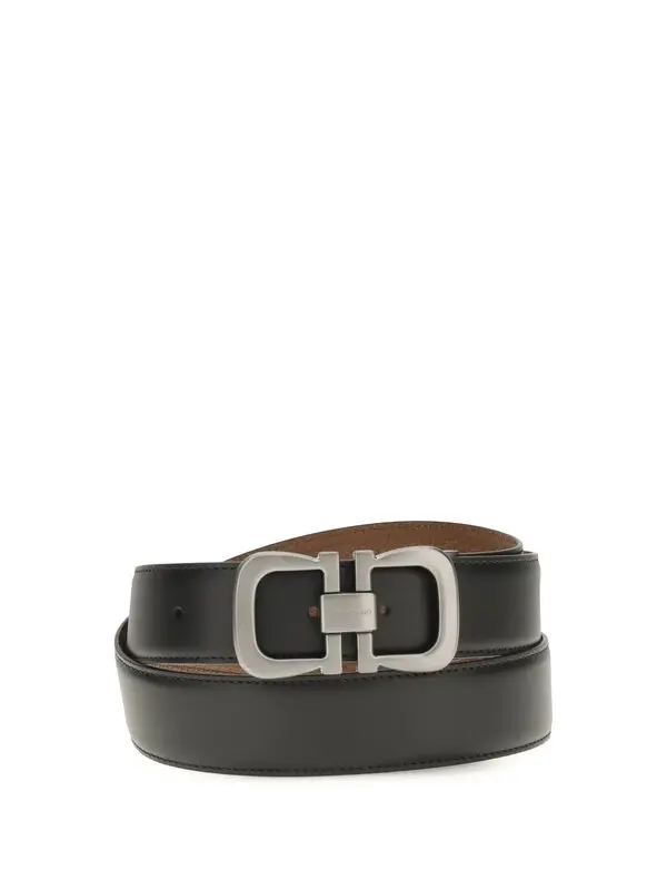 FERRAGAMO Reversible Leather Belt With Gancini Logo Buckle - Black