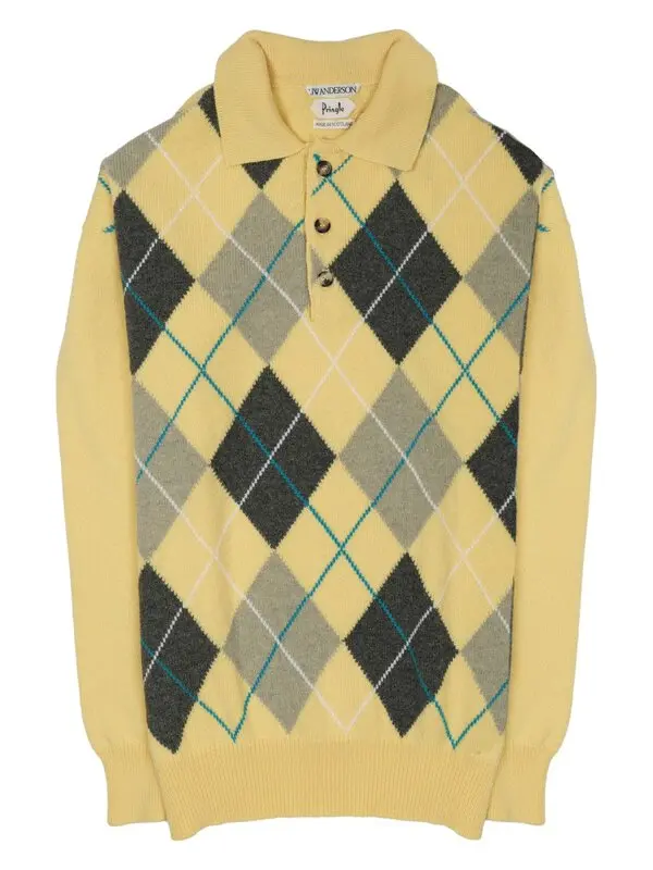 JW Anderson Lambswool Argyle Knit Polo - Yellow