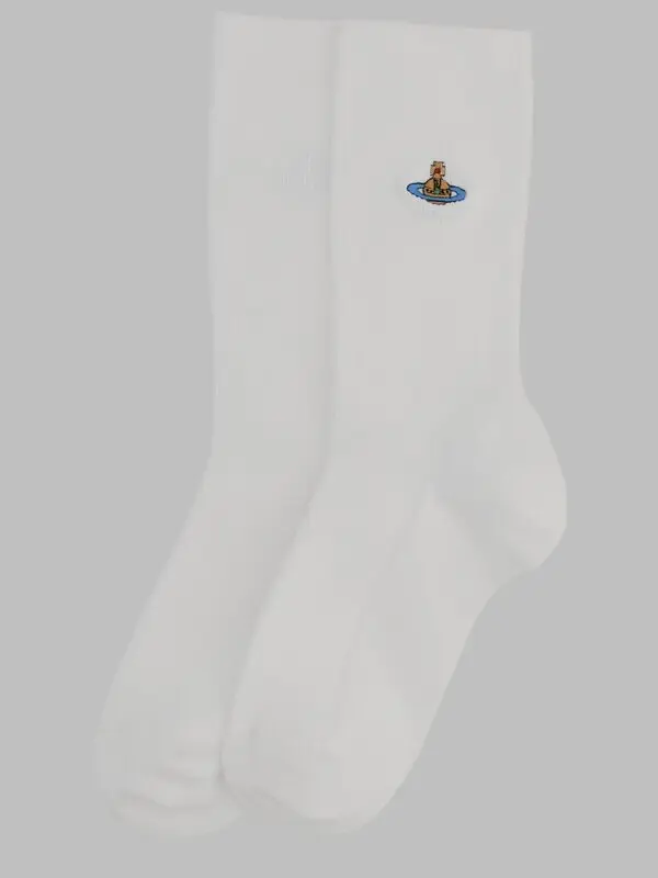 VIVIENNE WESTWOOD Ribbed Crew Socks With Orb Logo - White