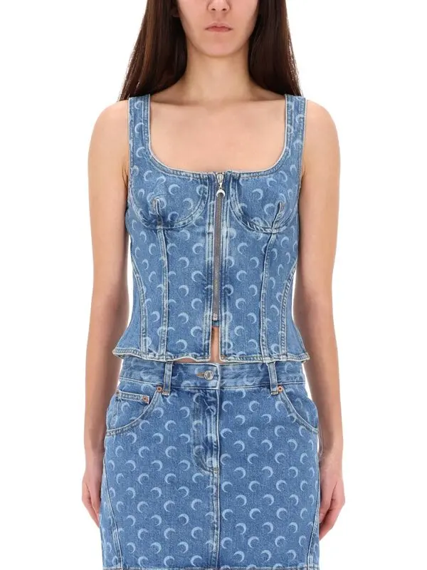 MARINE SERRE Bustier Top - Blue