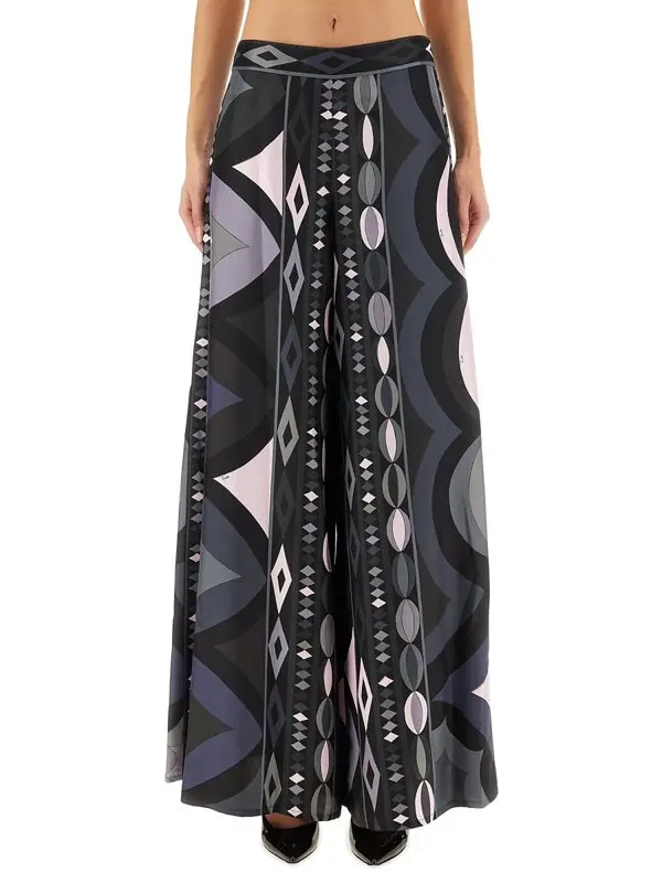 Emilio Pucci Silk Pants With Necklace Print - Black