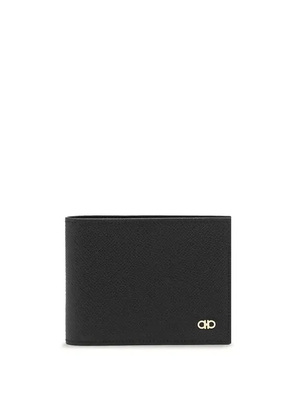 FERRAGAMO Micro Gancio Grained Leather Bi-fold Wallet - Black