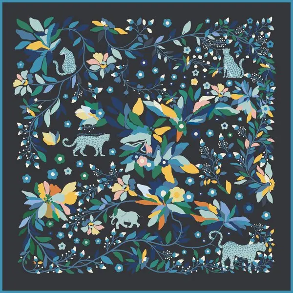 JESSIE ZHAO NEW YORK Black / Blue Double Sided Wool Silk Scarf Of Night Jungle Reverie - Black/blue
