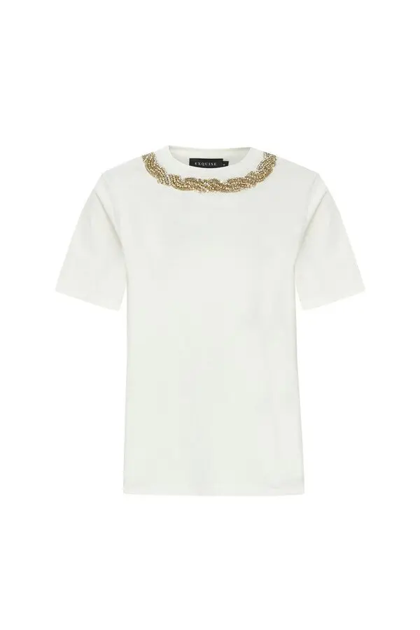 EXQUISE Abbie T-shirt With Crystal Embellished Neckline