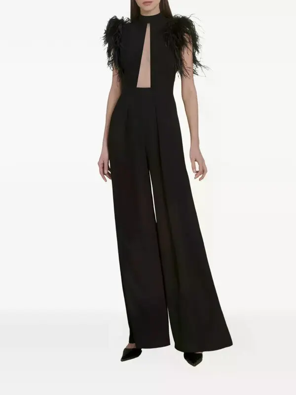 GEMY MAALOUF Jumpsuit With Feathered Shoulders - Black