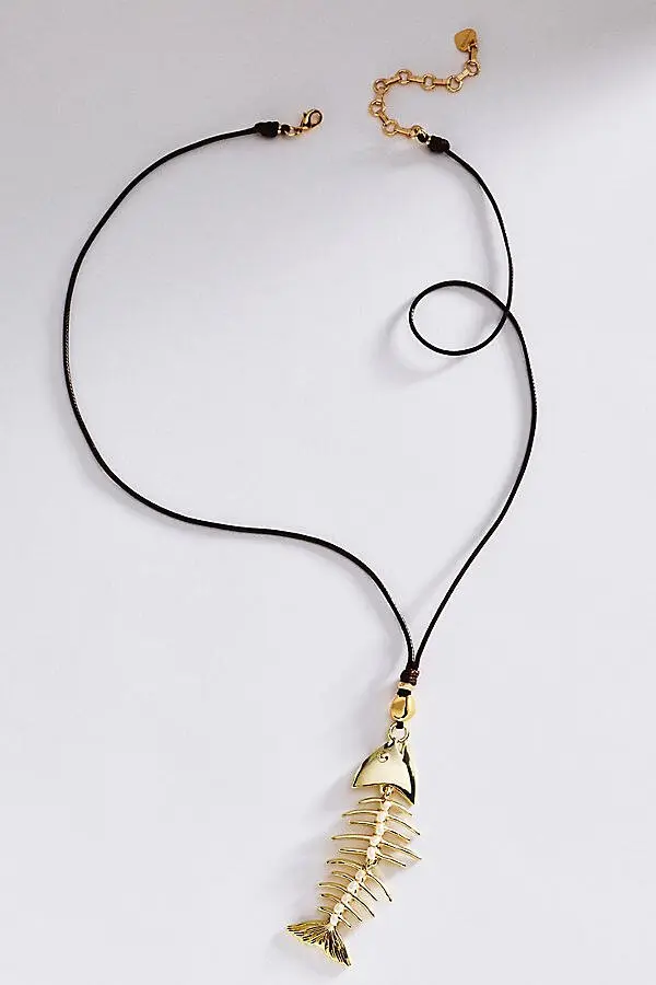 Anthropologie Fish Pendant Cord Necklace