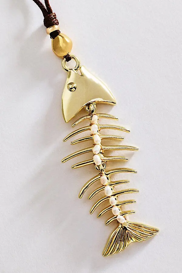 Anthropologie Fish Pendant Cord Necklace