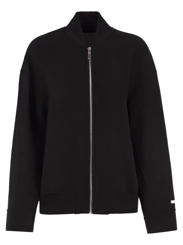 Sportmax Virgin Wool Bomber Jacket With Ribbed Knit Details - Black